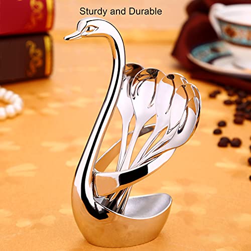 Creative Dinnerware Set, Decorative Swan Base Holder with 5 Forks or 5 Spoons for Coffee, Fruit,Dessert, Zinc Alloy Tableware Mirror Polished Spoon Fork Set (5 Spoons)