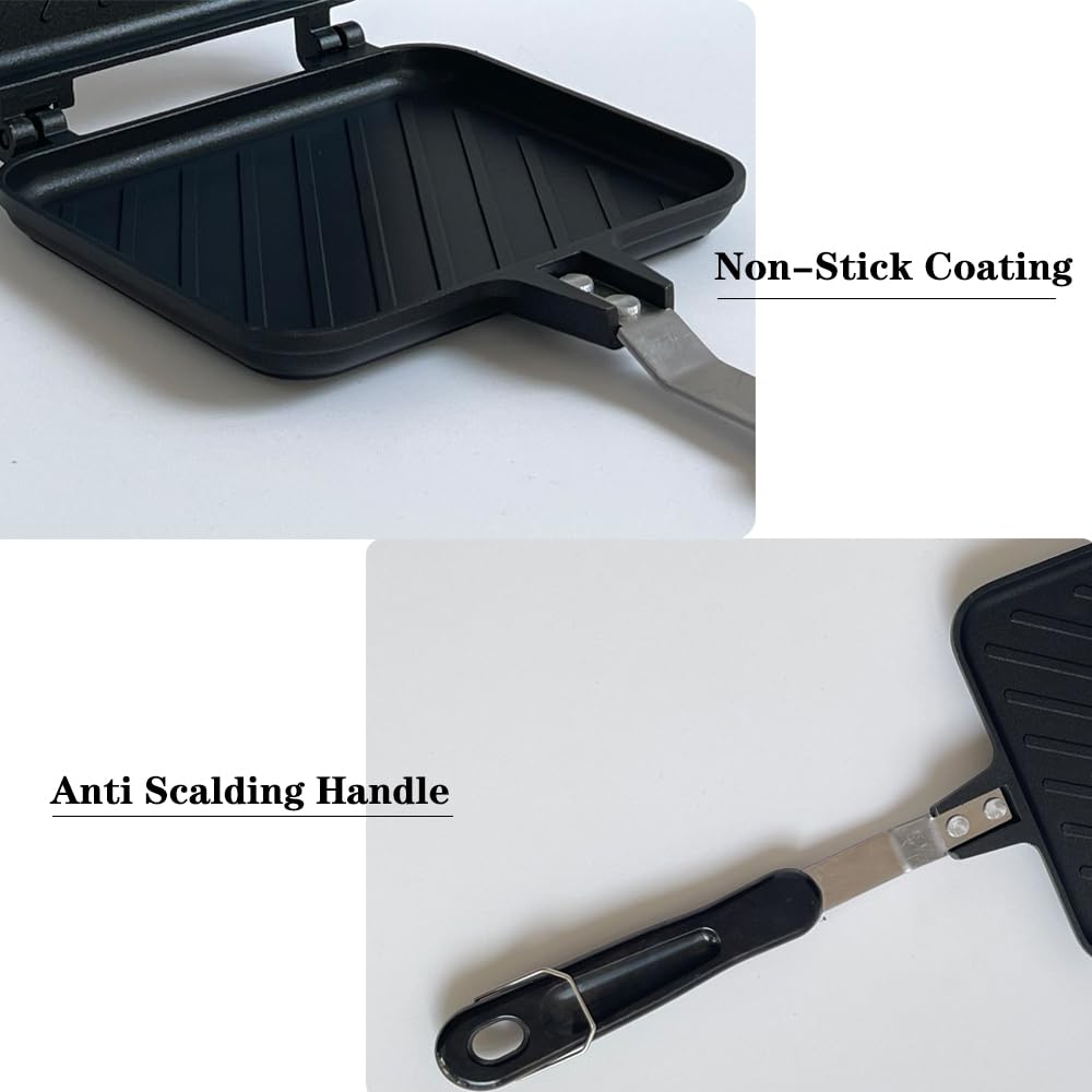 Double Sided Frying Pan, Non-Stick Pan with Heat-Resistant Handles, Egg and Sandwich Frying Pan, Multifunctional Breakfast Pan for Indoor & Outdoor Home Kitchen, 5.5 Inches, For all stove surfaces