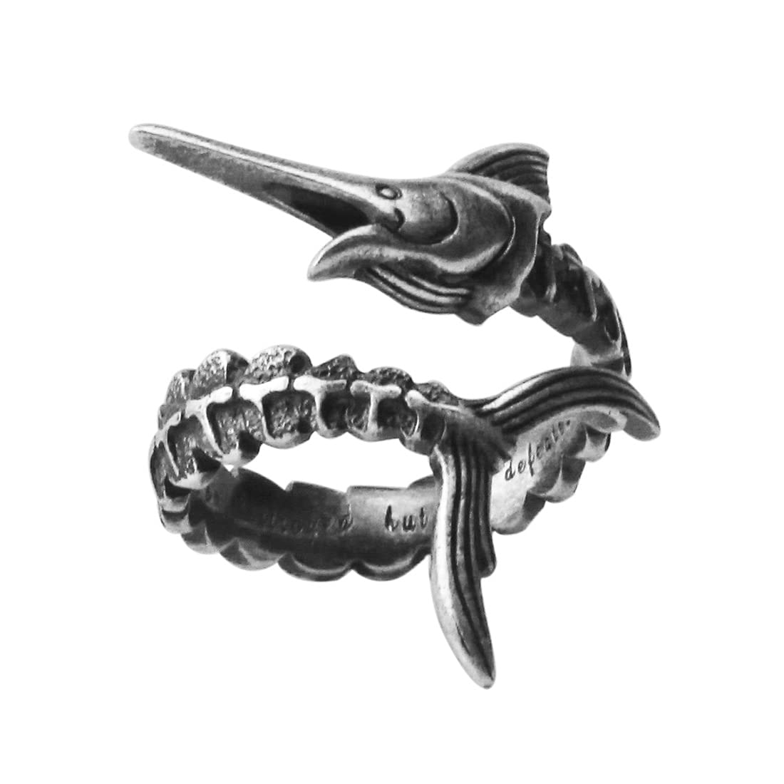 Caiyao Retro Thai-Silver The Old Man and The Sea Marlin Fish Ring Inspirational Open Adjustable Ring for Women Men Boys Girls Gift
