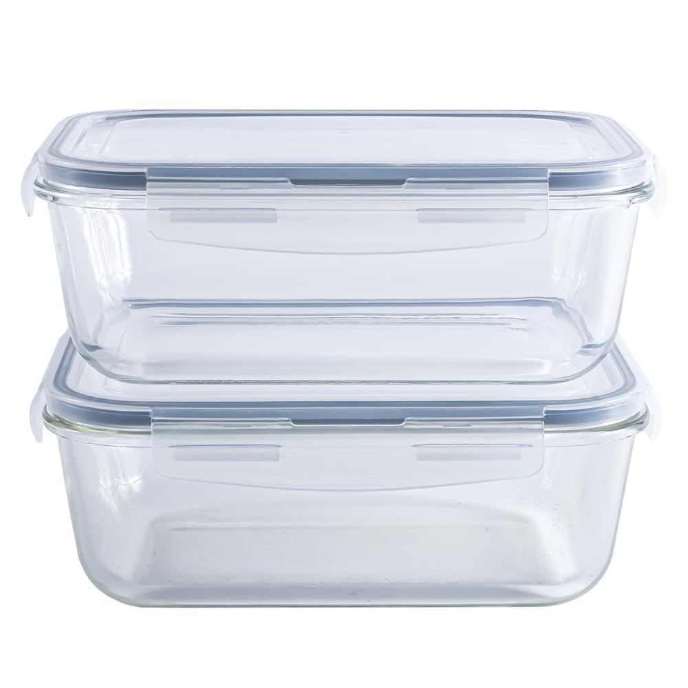 FOOD BOUTIQUE - 8 Cups Large Glass Container with Lid, Oven, Freezer and Microwave Safe, Clear Container