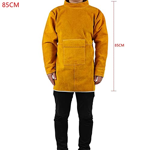 Cowhide Work Clothes Apron Welding Protective Clothing Heat And Fire Resistant Welders Clothing Welding Apron With Sleeves (105CM)