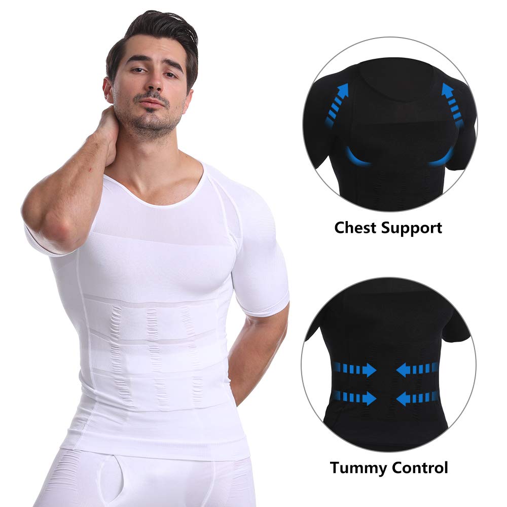 Cacosamen's Compression and Body-Support Muscle Tank Undershirt (White, XL)