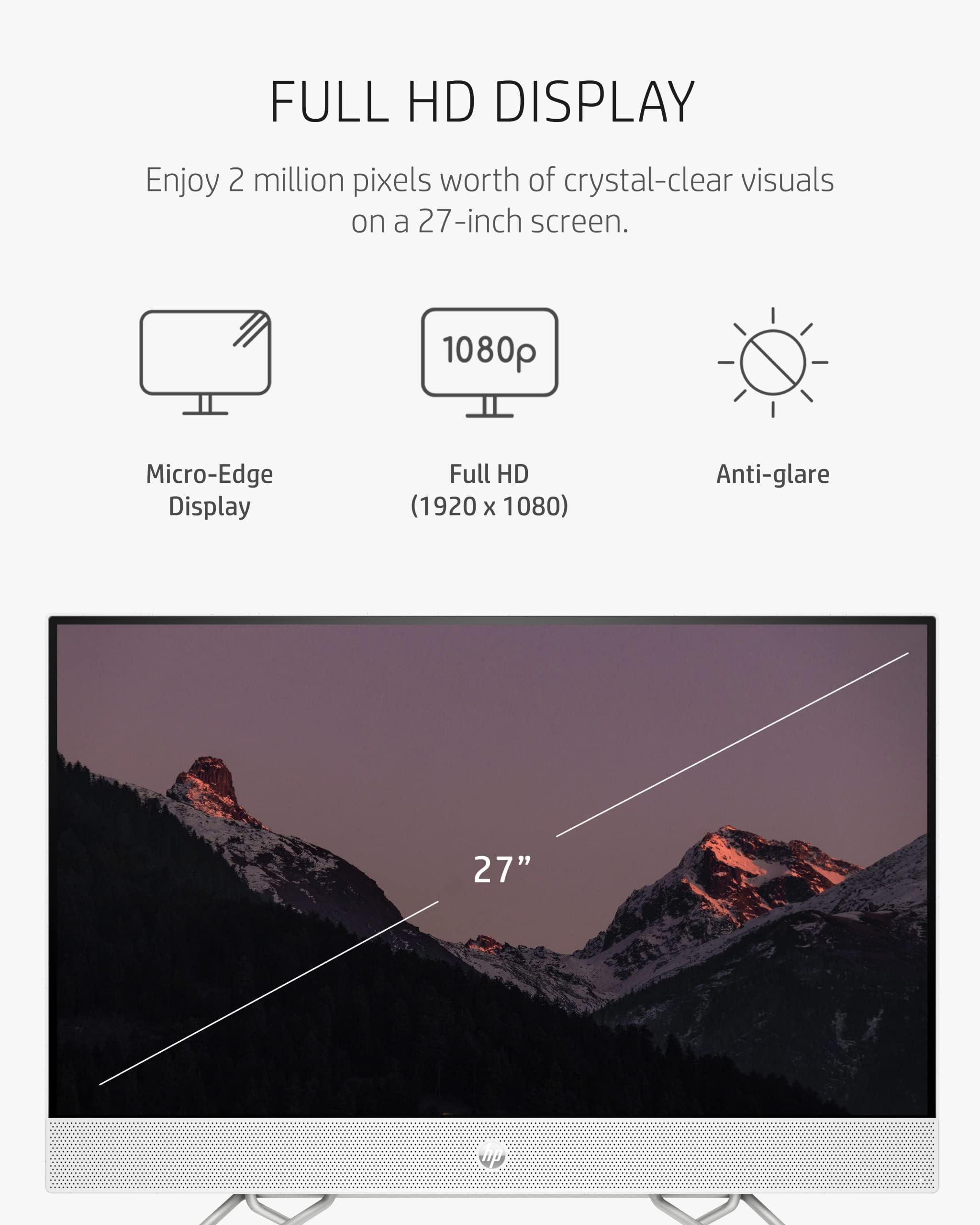 HP All-in-One Desktop Computer, 27" Touchscreen FHD, Octa-Core AMD Ryzen 7 5700U (Beat i7-1165G7), 32GB DDR4 RAM, 1TB PCIe SSD, WiFi, Bluetooth, KB & Mouse, Windows 11 Pro, BROAG 64GB Flash Stylus
