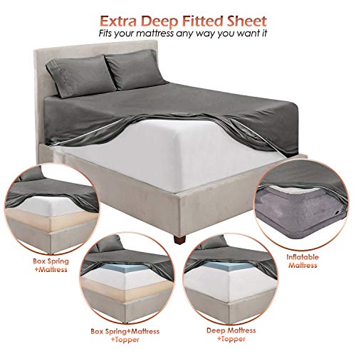 Hearth & Harbor Bed Sheets, Luxury Soft 6 Piece Bed Sheet Set Extra Deep Pocket Fitted Sheets Fits Mattress up to 21", Double Brushed Bedding Sheets & Pillowcases, Queen Size, Gray