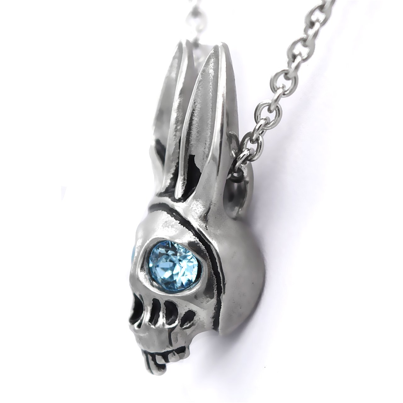 Bunny Skull Birthstone Necklace With Swarovski Crystal 19" plus 2" extender (07-July β Red)