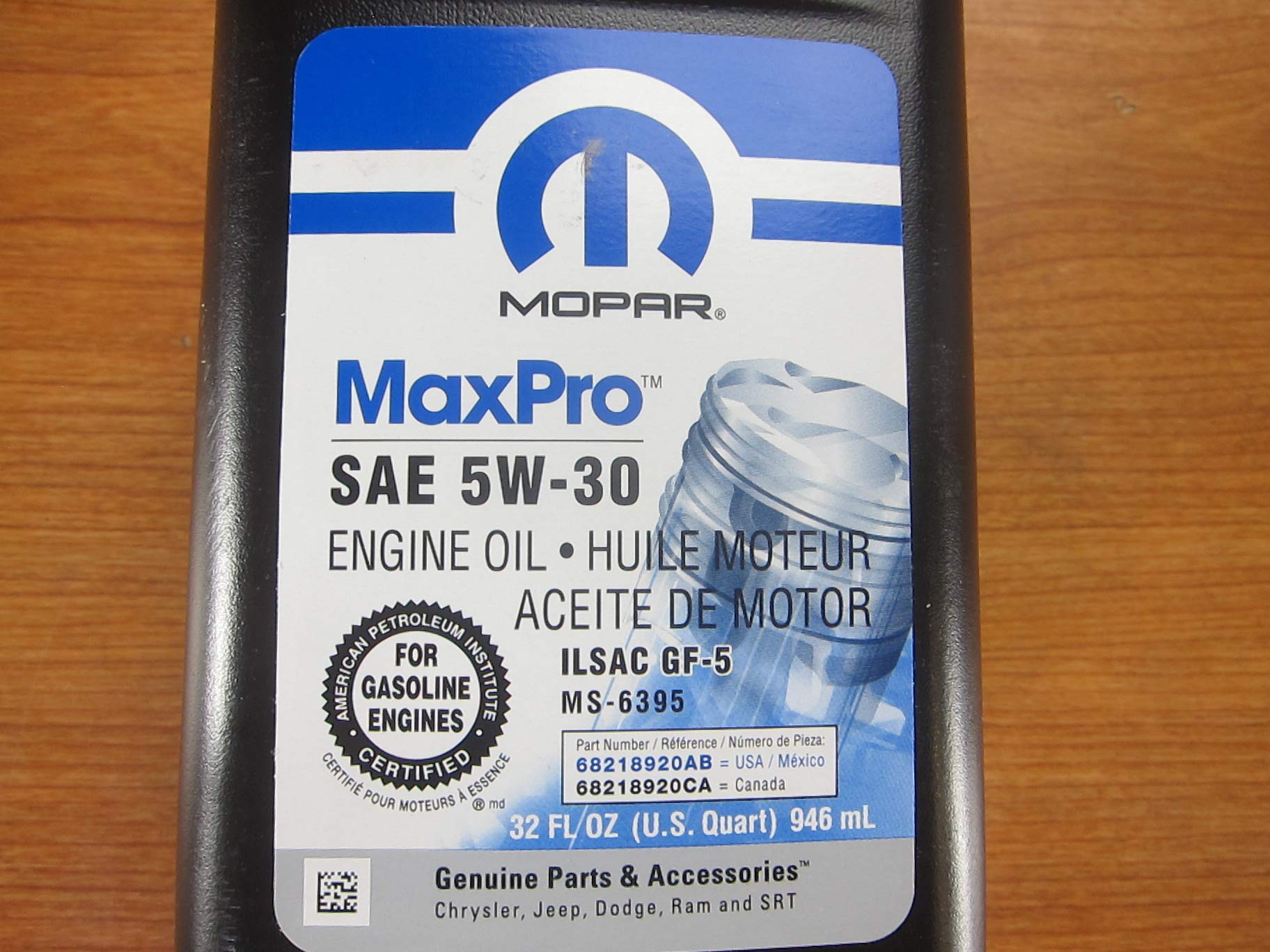 Mopar Chrysler Dodge Jeep Ram One Quart of SAE 5W-30 Maxpro Motor Oil New OEM