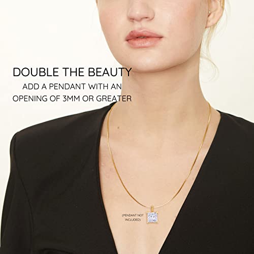 KISPER Italian 18K Gold Plated 925 Sterling Silver Diamond Cut Box Link Chain Necklace – for Women & Men with Spring Ring Clasp – Made in Italy, 16"
