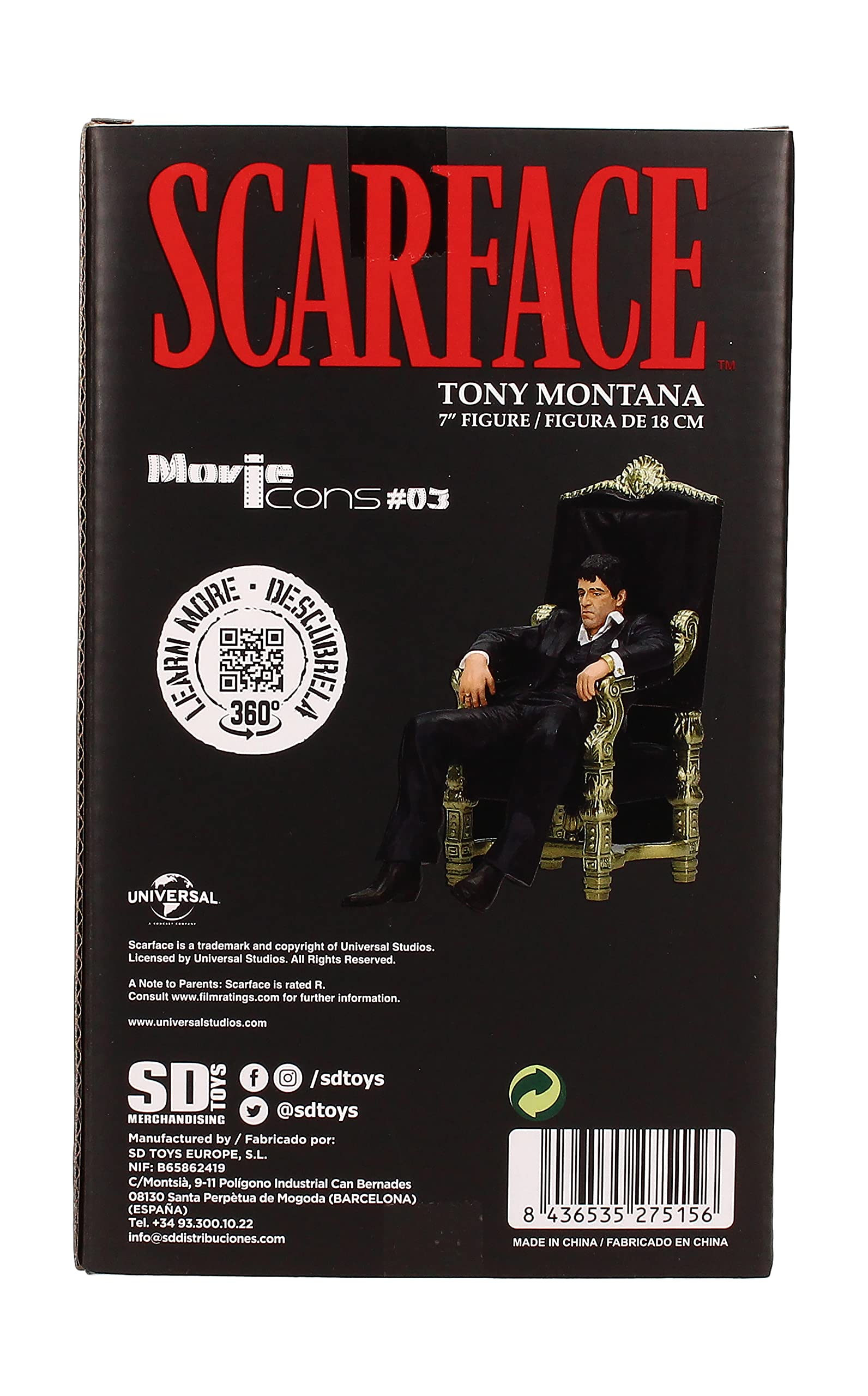 SD Toys Movie Icons Scarface: Tony Montana Throne 7" Figure