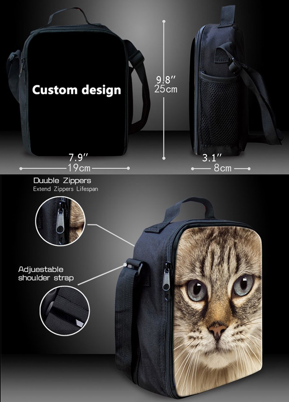 Denim Cat Insulated Lunch Box Girls Cute 3D Animal Lunch Bag for Kids Cooler Bag