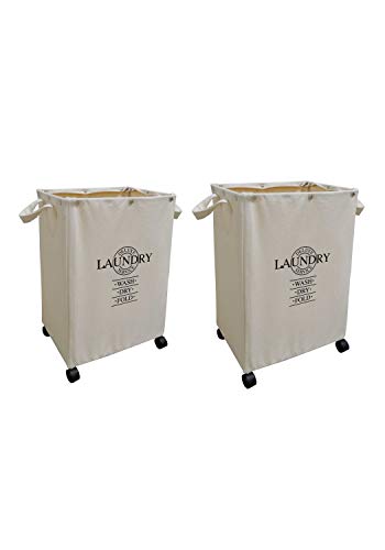 Heavy Duty Set of 2 Laundry Hampers on Wheels - for Bedroom, Bathroom, Nursery, Dorm - Fabric Home Décor - By Designstyles