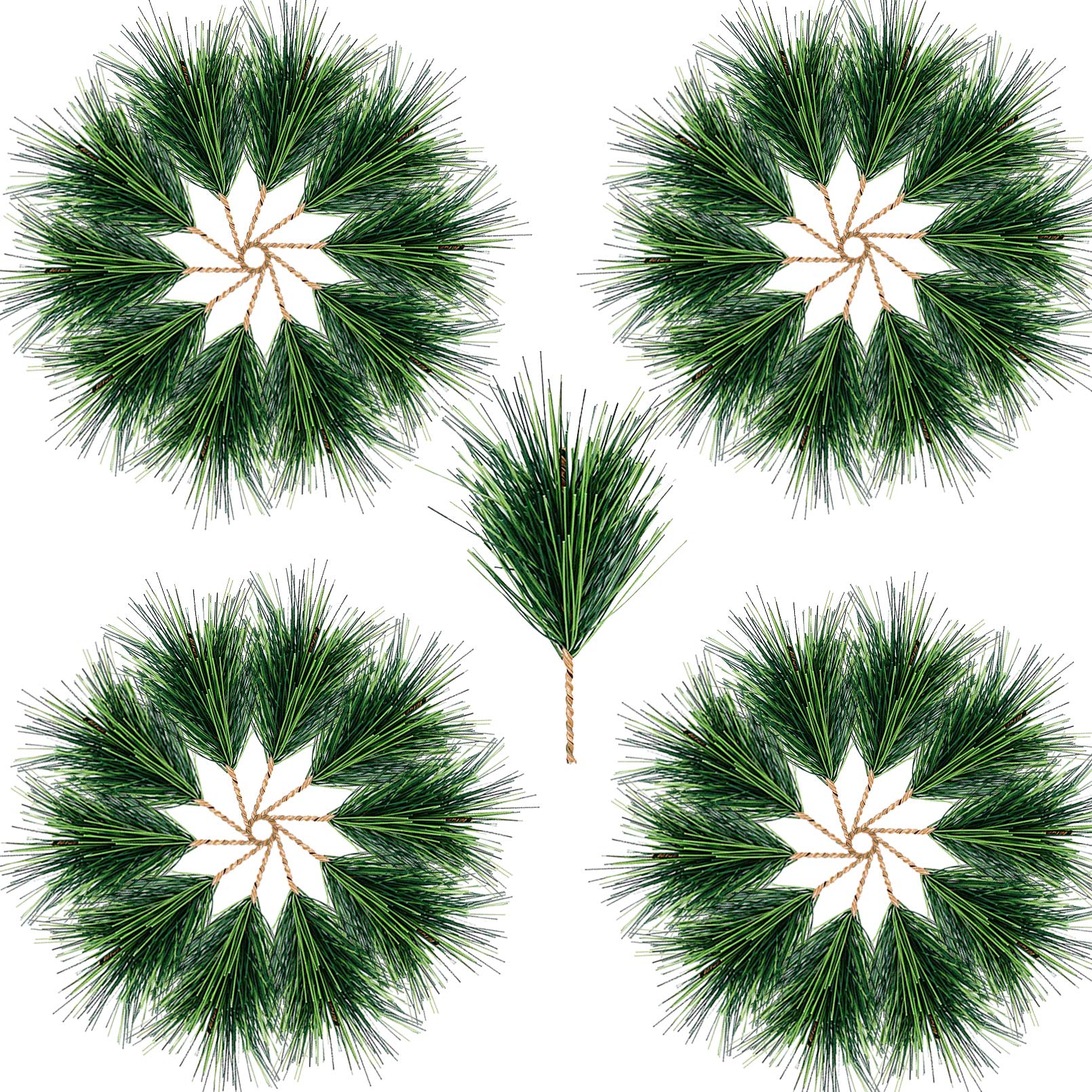 Purple Star 80 PCS Artificial Green Pine Needles Branches-4.0" x 2.0 Inch Pine Twigs Stems Picks-Fake Greenery Pine Picks for Christmas Garland Wreath and Home Holiday Garden Decoration (80pcs)