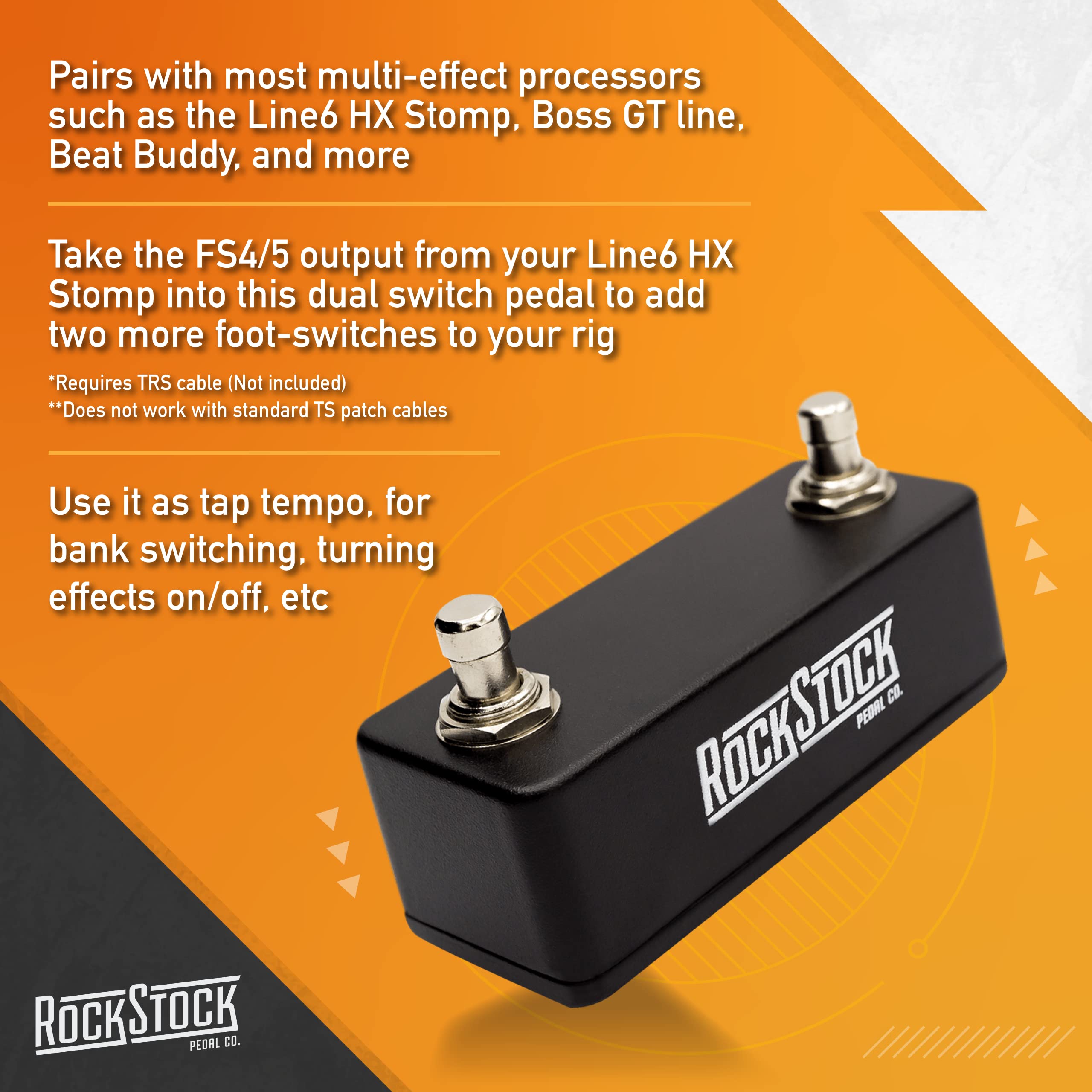 Rock Stock Dual Foot Switch Pedal - Versatile TRS Auxiliary Guitar Pedal - Expand Your Multi Effects Processor - Hand Wired and Built for the Road (Arctic White)