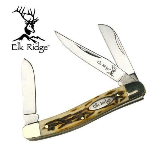 Elk Ridge - Outdoors Manual Folding Knife - Gentleman's Knife - Stockman Knife - 3.5-in Closed, 2.75-in Stainless Steel Blades, Faux Stag Handle - EDC - ER-323I