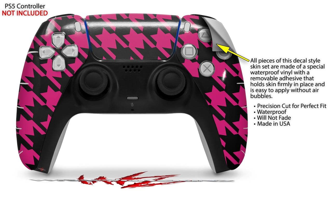 WraptorSkinz Skin Wrap compatible with Sony PS5 DualSense Controller Houndstooth Hot Pink on Black (CONTROLLER NOT INCLUDED)