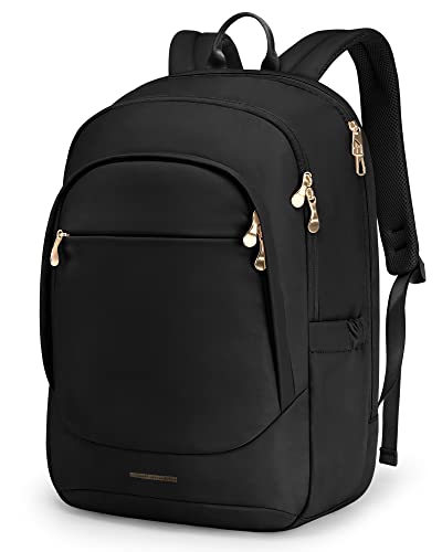LIGHT FLIGHT Travel Laptop Backpack, 17.3 Anti Theft Laptop Backpack with USB Charging Hole, Water Resistant College Bookbag, Large Capacity Black Computer Backpacks for Work, Black