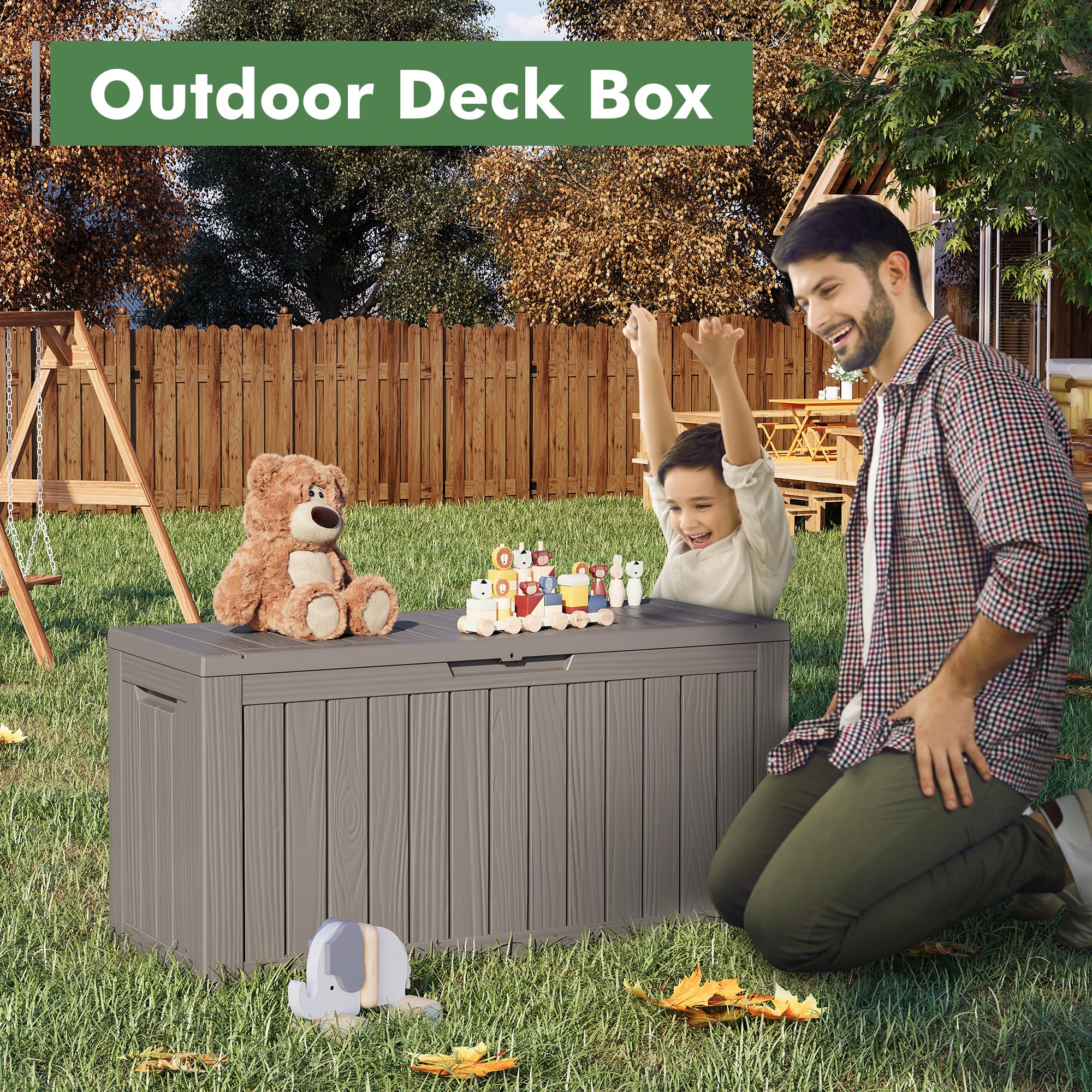 Esmlada Deck Box, 72 Gallon Resin Indoor and Outdoor Storage Boxes Waterproof for Garden Tools, Pool Accessories Storage Bench, Patio Furniture and Cushions with Lockable Lid, Black