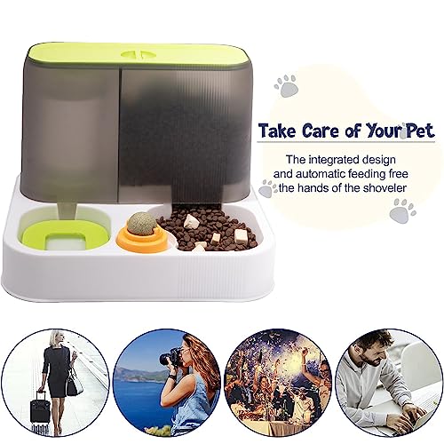 IVVTRYI Automatic Pet Feeding Set, Small Dog and Cat Bowls for Food and Water, 1L Feeder and 2.8L Water Dispenser, Ideal for All Breed, 2-Pack(Green)