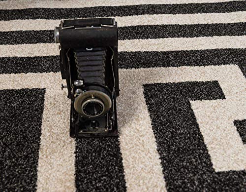 Unique Loom Athens Collection Classic Geometric Modern Border Design Area Rug, 9 ft x 12 ft, Black/Beige