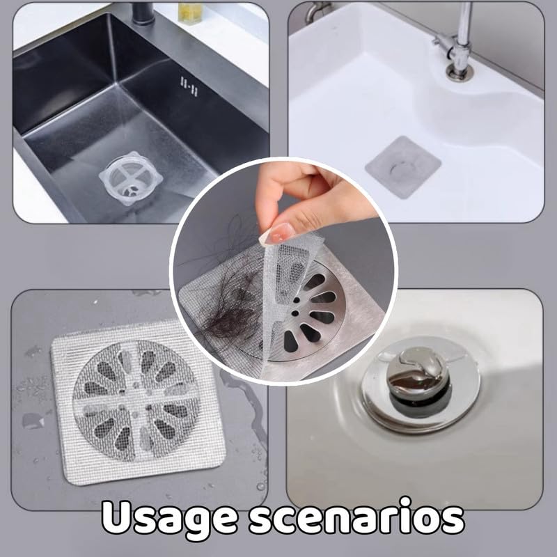 Disposable Hair Drain Stickers, 4" X 4" Disposable Shower Drain Cover Hair Catcher Mesh Stickers for Bathroom Laundry Bathtub Kitchen(50PCS)