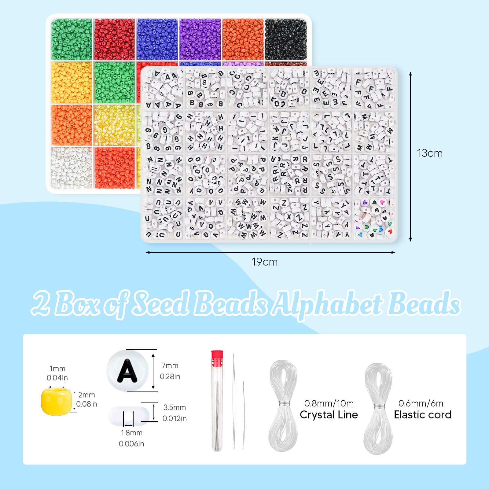 Dowsabel Friendship Bracelet Kit, 10000 Pcs 3mm Glass Seed Beads for Bracelet Making with Letter Alphabet Beads A-Z, 8/0 Craft Bead for Jewelry Making Necklaces and Key Chains with Needle Cord