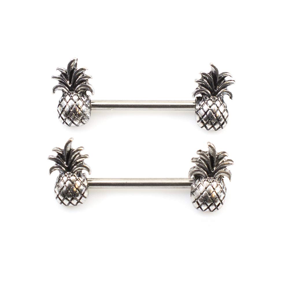 BodyJewelryOnline Pair of Nipple Barbell with Pineapple Design 14g