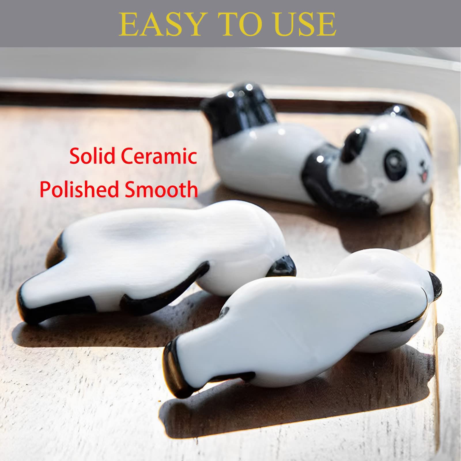 Chopstick Rest Panda Chopstick Holder Panda Gifts Solid Ceramic Ornament Rack Stand Holder for Chopsticks Forks,Spoons,Knives,Paint Brushes(5PC)