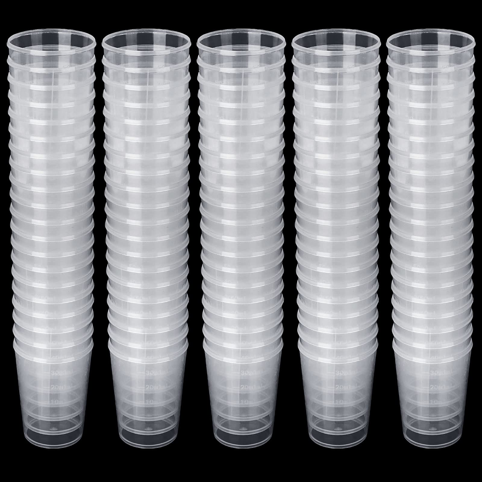 DAJAVE 100Pcs 50ML Plastic Graduated Measuring Beaker Set, Clear Resin Mixing Cups, Liquid Container Beakers for Lab Use, Graduations Liquid Container Beakers, Tapered Spout