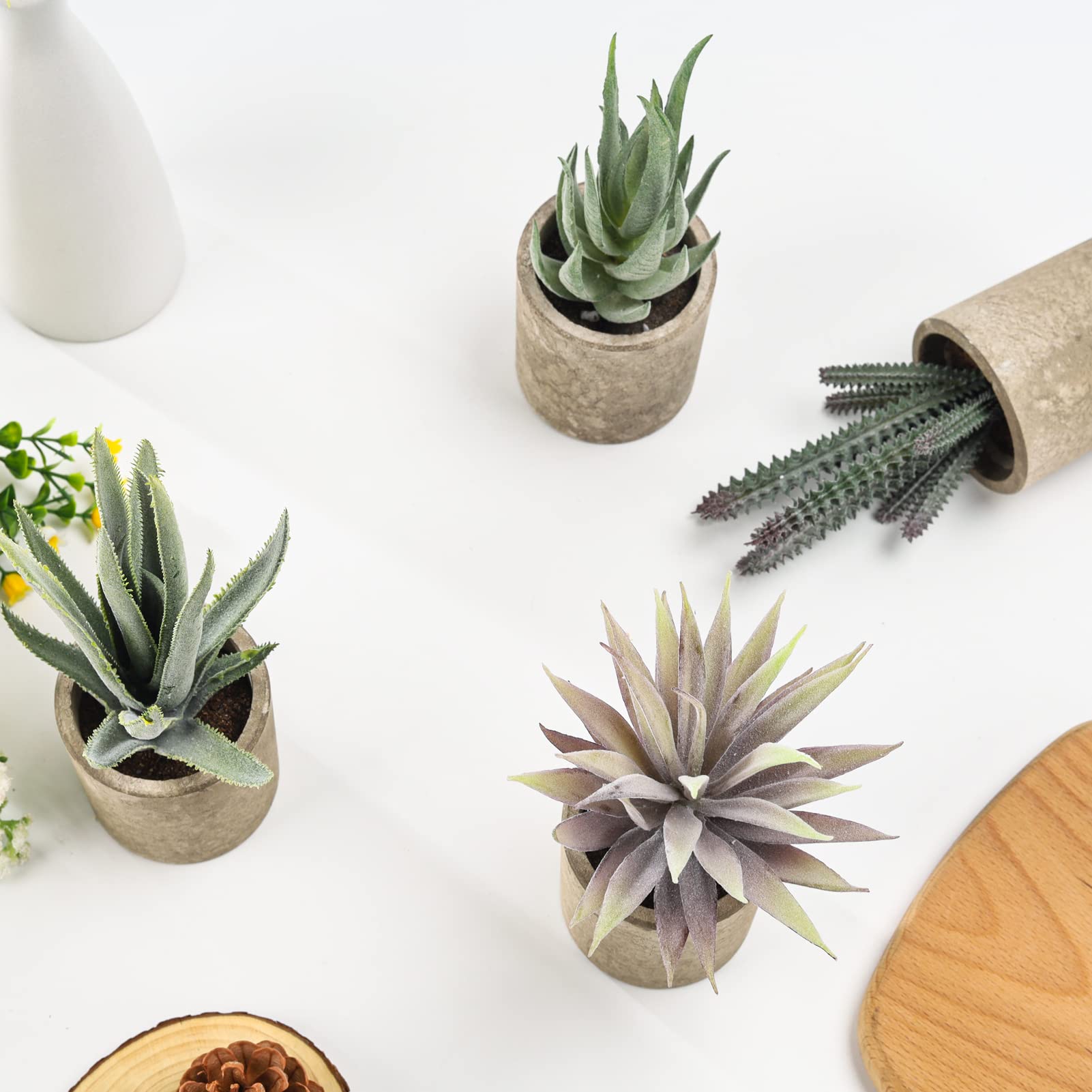 WUKOKU 4 PCS Small Fake Succulents Plants in Ceramic Pots Mini Artificial Potted Succulent Decoration for Desk, Shelves, Office and Home