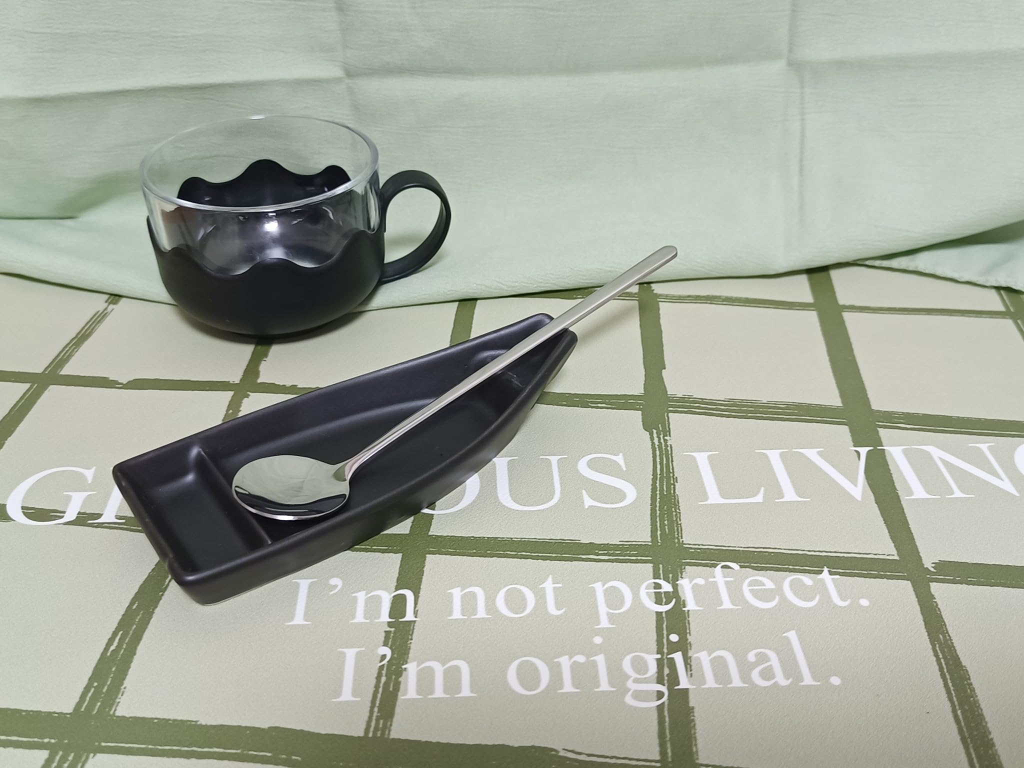 Coffee Spoon and Rest for Coffee Bar, Boat Small Spoon Rest for Coffee Station, Coffee Spoon Holder for Coffee Bar, Tea Spoon Rest Teaspoon Rest with Spoon (Matte Black + Round Spoon)