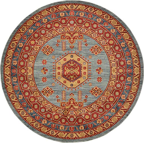 Unique Loom Sahand Collection Area Rug - Shapur (8' Round, Light Blue/ Light Brown)