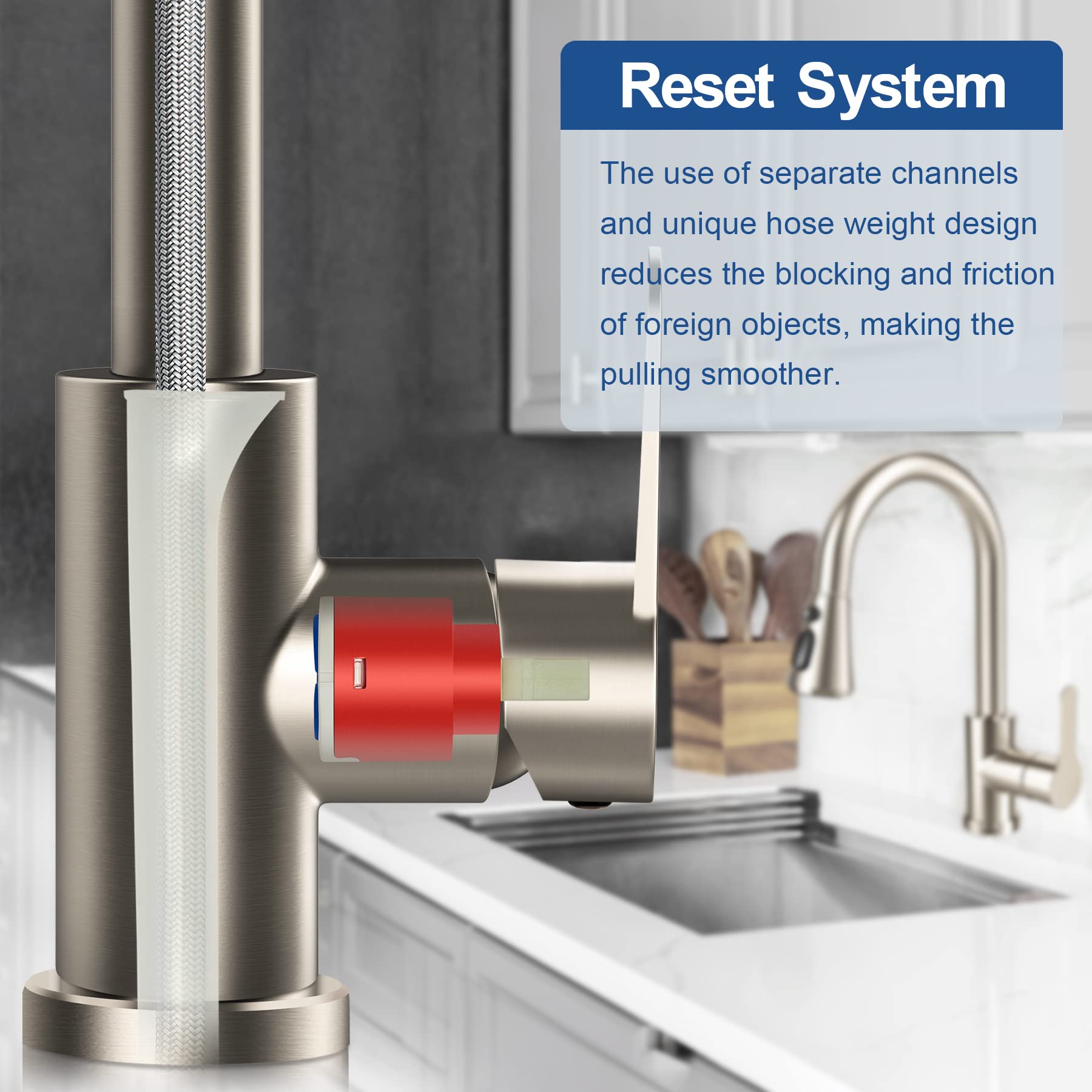 Kitchen Faucet with Pull Down Sprayer VMASSTONE Single Level Stainless Steel Kitchen Sink Faucet with 3-Spray Mode Single Handle High Arc Modern Faucet for Kitchen, RV, Bar (Brushed Nickel)