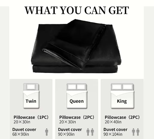 Generic 3 Pieces Satin Duvet Cover King Luxury Silk Bedding Set with Zipper Closure Duvet Cover Set, Champange