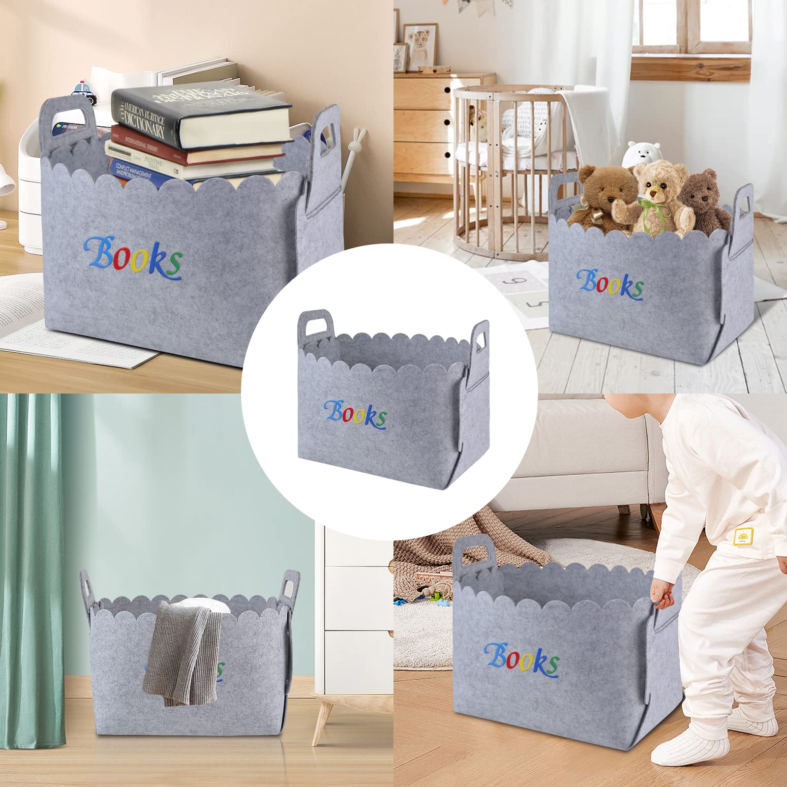 DOSTATNI Felt Storage Basket Felt Storage Bins Baby Book Basket for Storage Books Nursery Living Room Bathroom Office Clothes