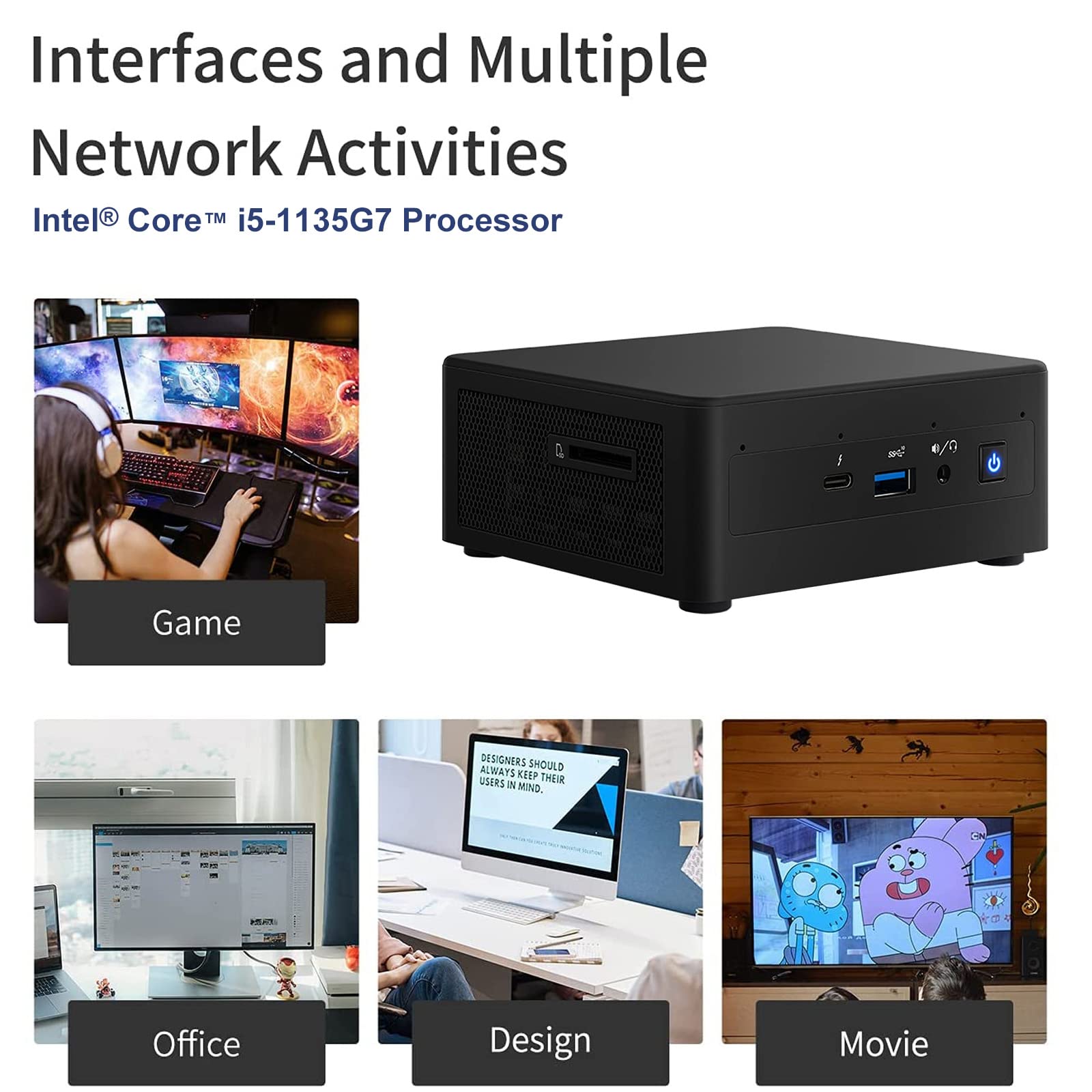 Intel NUC11PAHi5 Mini PC,Mini Computer Win 11,Four-Core i5 1135G7 - Up to 4.2 GHz Turbo,NVMe SSD DDR4 RAM,WiFi 6,BT 5.2 Thunderbolt 3,8K Support,Quadruple Monitor(I5barebone NO AC Cord)