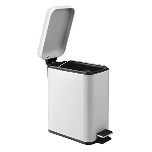 mDesign Small Modern 1.3 Gallon Rectangle Metal Lidded Step Trash Can, Compact Garbage Bin with Removable Liner Bucket and Handle for Bathroom, Kitchen, Craft Room, Office, Garage, 2 Pack, Light Gray