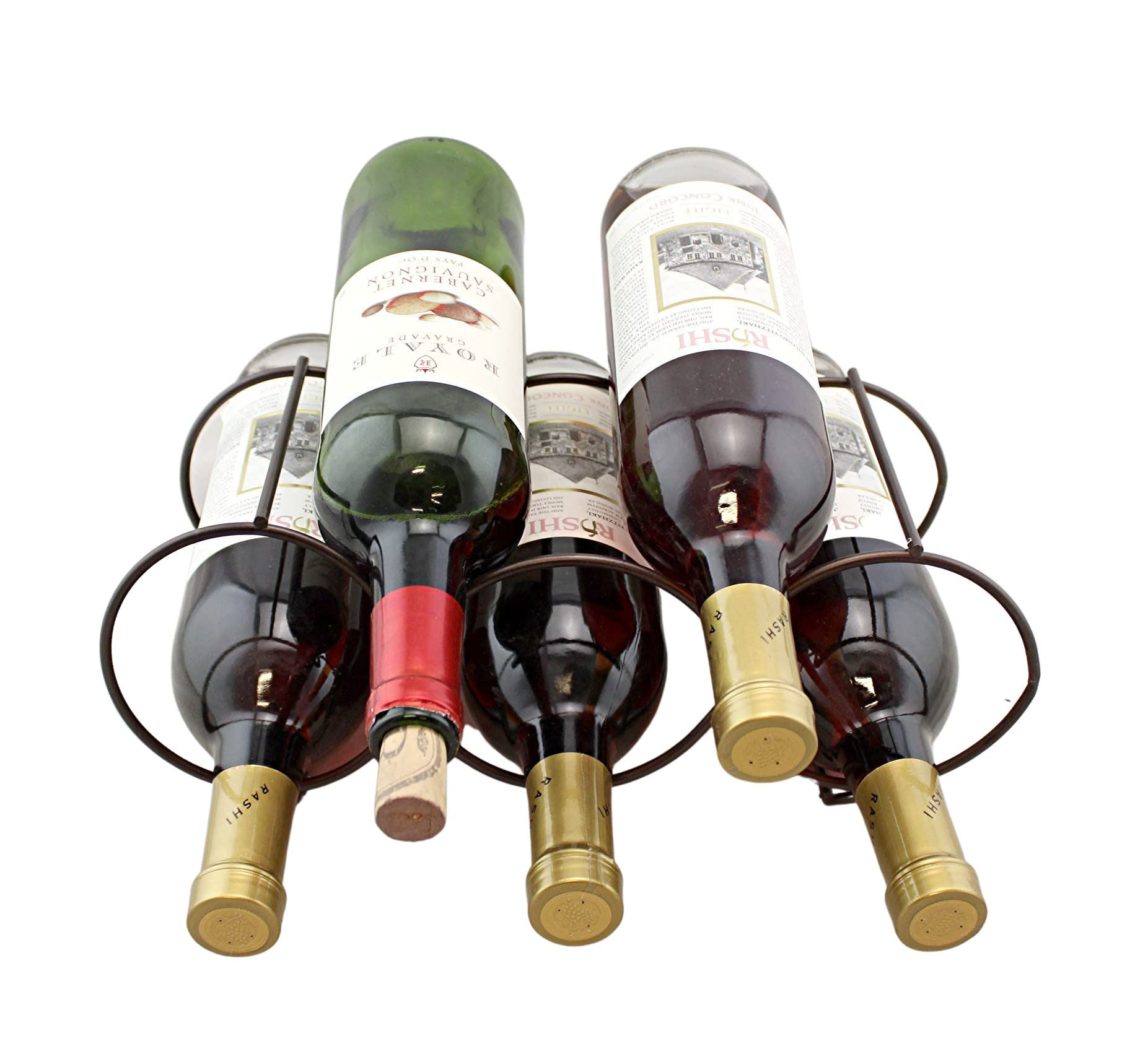 Dependable Industries inc. Essentials Steel Wine Holder Table Top Countertop Stackable Free Standing Vertical Holder Organizer Modern 5 Bottle (Bronze)