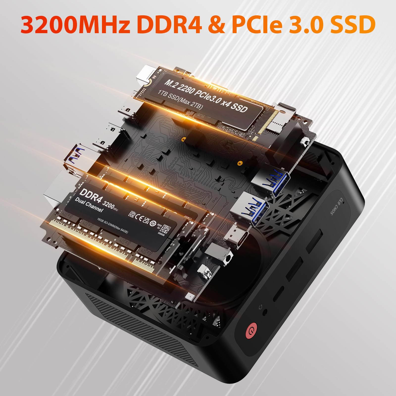 Beelink Mini PC AMD Ryzen 7 5800H (up to 4.4GHz) Mini Computer, SER5 MAX 16GB DDR4 RAM 500GB M.2 PCIe SSD, TDP 54W Mini Desktop WiFi6 BT5.2 Triple Display HDMI+DP+Type-C Office Computer Home Computer