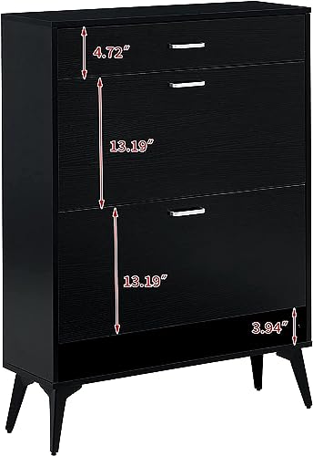 ME2 Shoe Cabinet for Entryway with 1 Slide Drawer & 2 Flip Drawers, Freestanding Shoe Rack Storage Organizer Cabinet(Black)