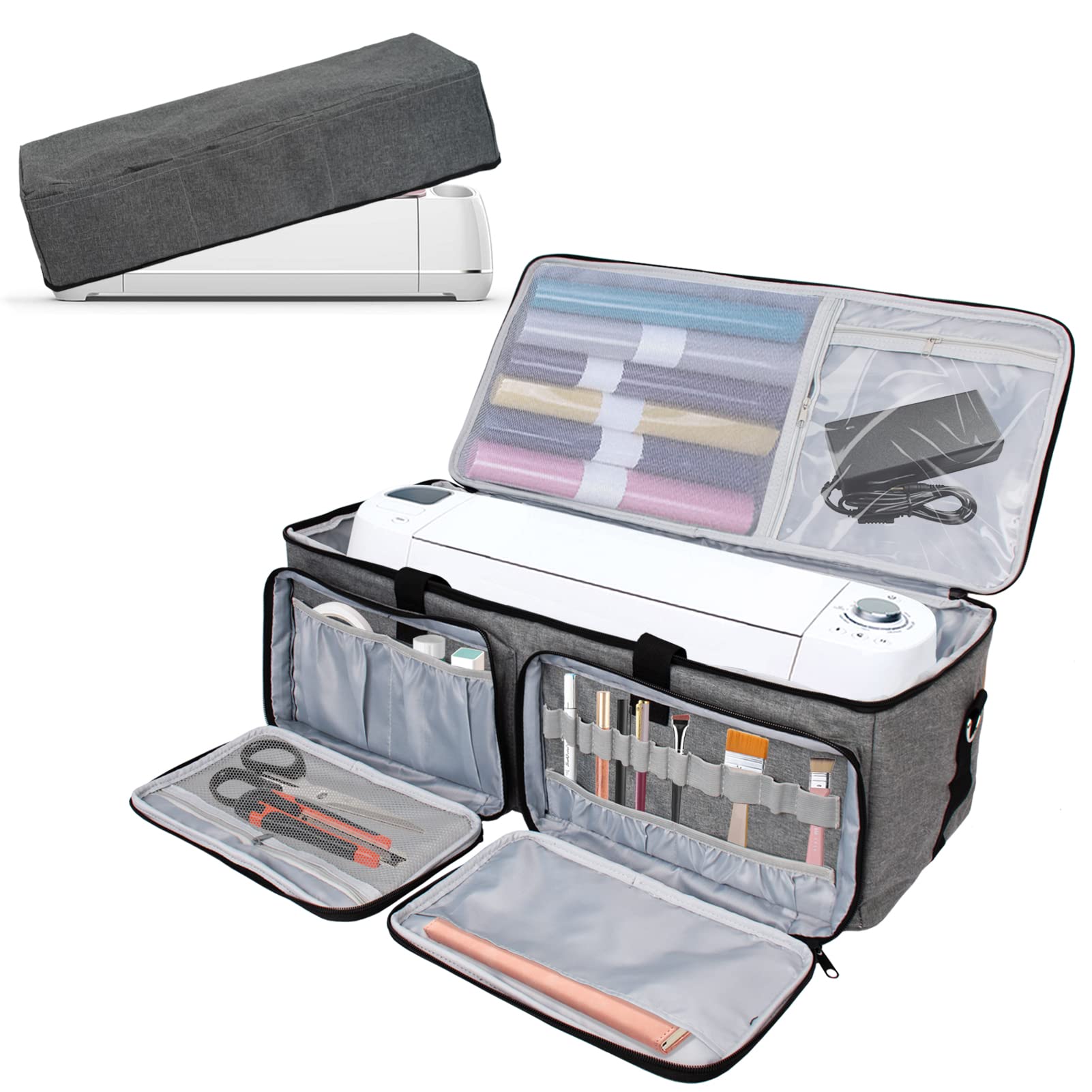Carrying Bag for Cricut Maker with Dust Cover Compatible with Die Cut Machine, LASZOLA Double Layer Carrying Case Travel Storage Bag for Cricut Explore Air 2 and Silhouette Cameo 4 - Black