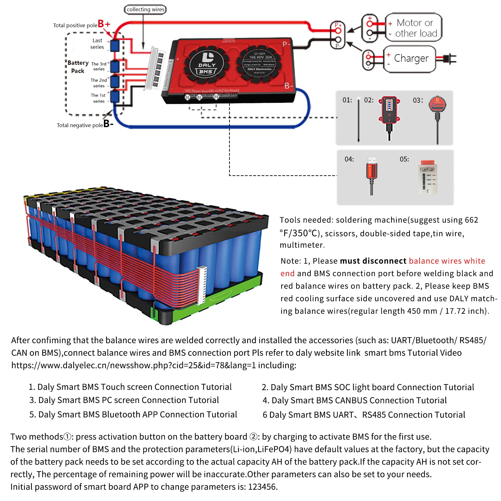 DALY Smart BMS Li-ion 60V 16S 500A with Cooling Fan, with Visible Data Monitoring App Bluetooth Module, UART Communication for Rated 3.7V Lithium Battery Pack Management(Smart BMS,500A Fan)