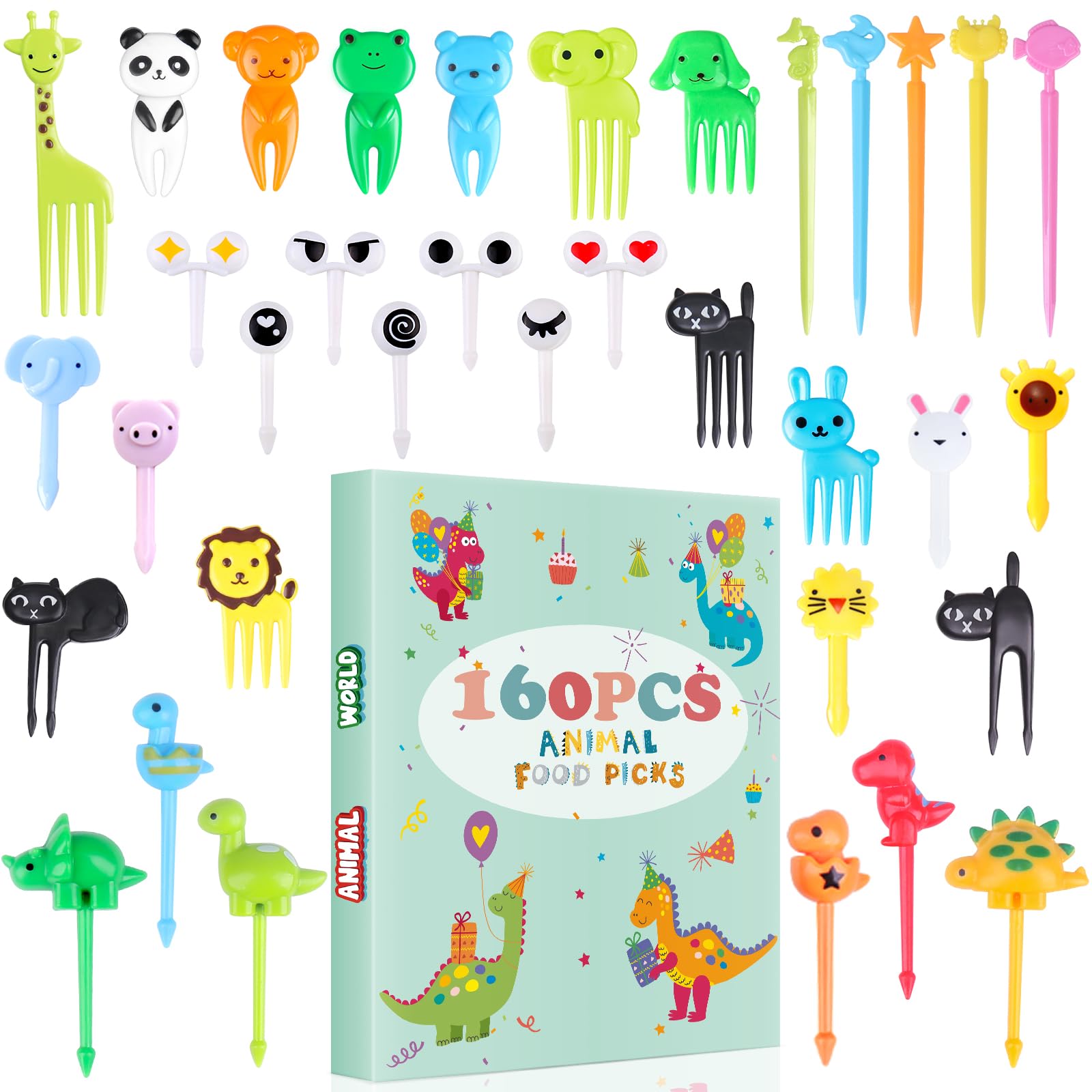 DOUDOULE 160PCS Food Picks for Kids with Storage Box, Kids Lunch Accessories for Bento Box, Animal Kids Food Picks for Picky Eater, Cute Toothpicks for Food Fruit, Fun Toddler Food Picks
