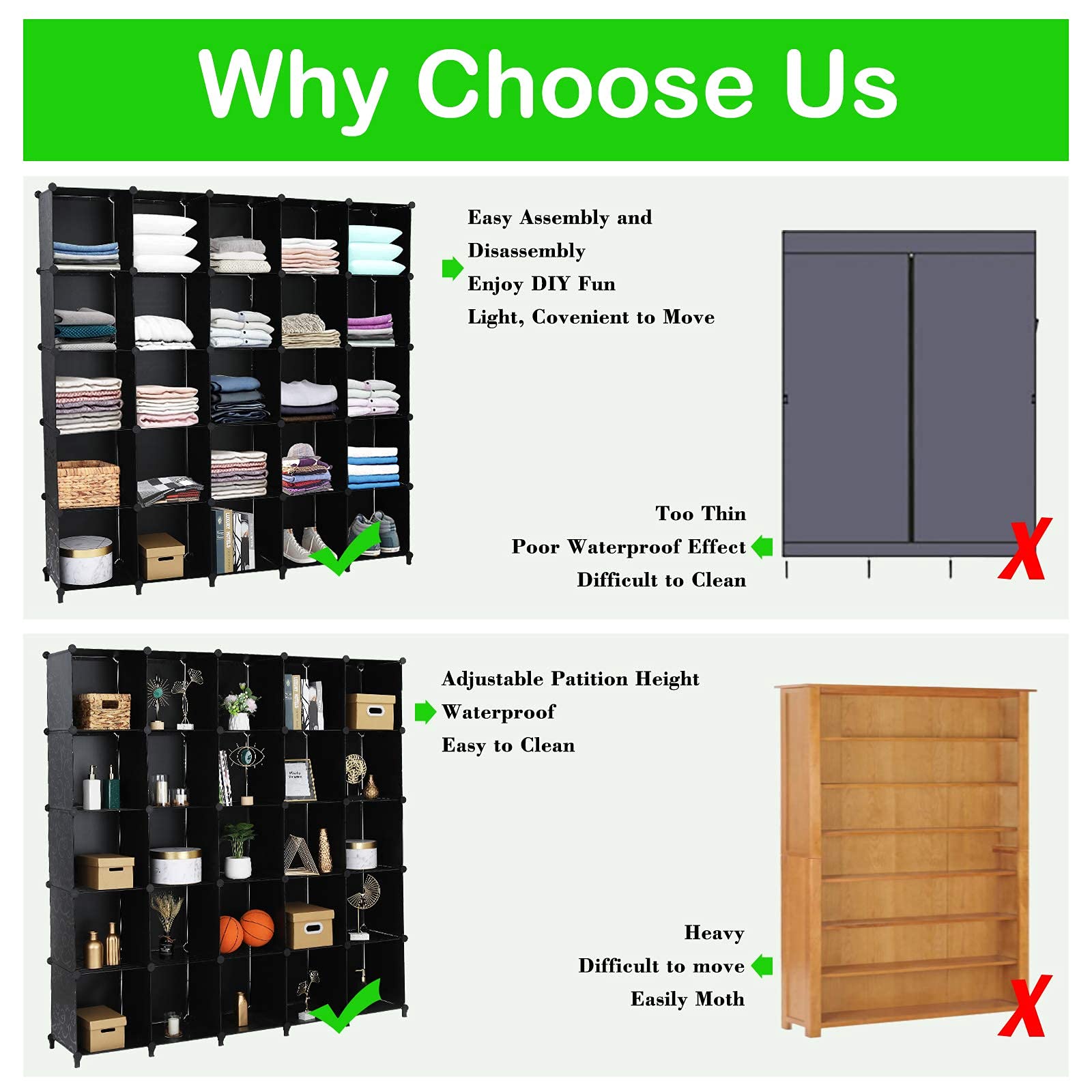 VINGLI Cube Storage Closet Organizer Storage Shelves 25 Cube Closet Cabinet Book Shelf Foldable Storage Clothes Organizer DIY Plastic Ideal for Living Room Office Bedroom