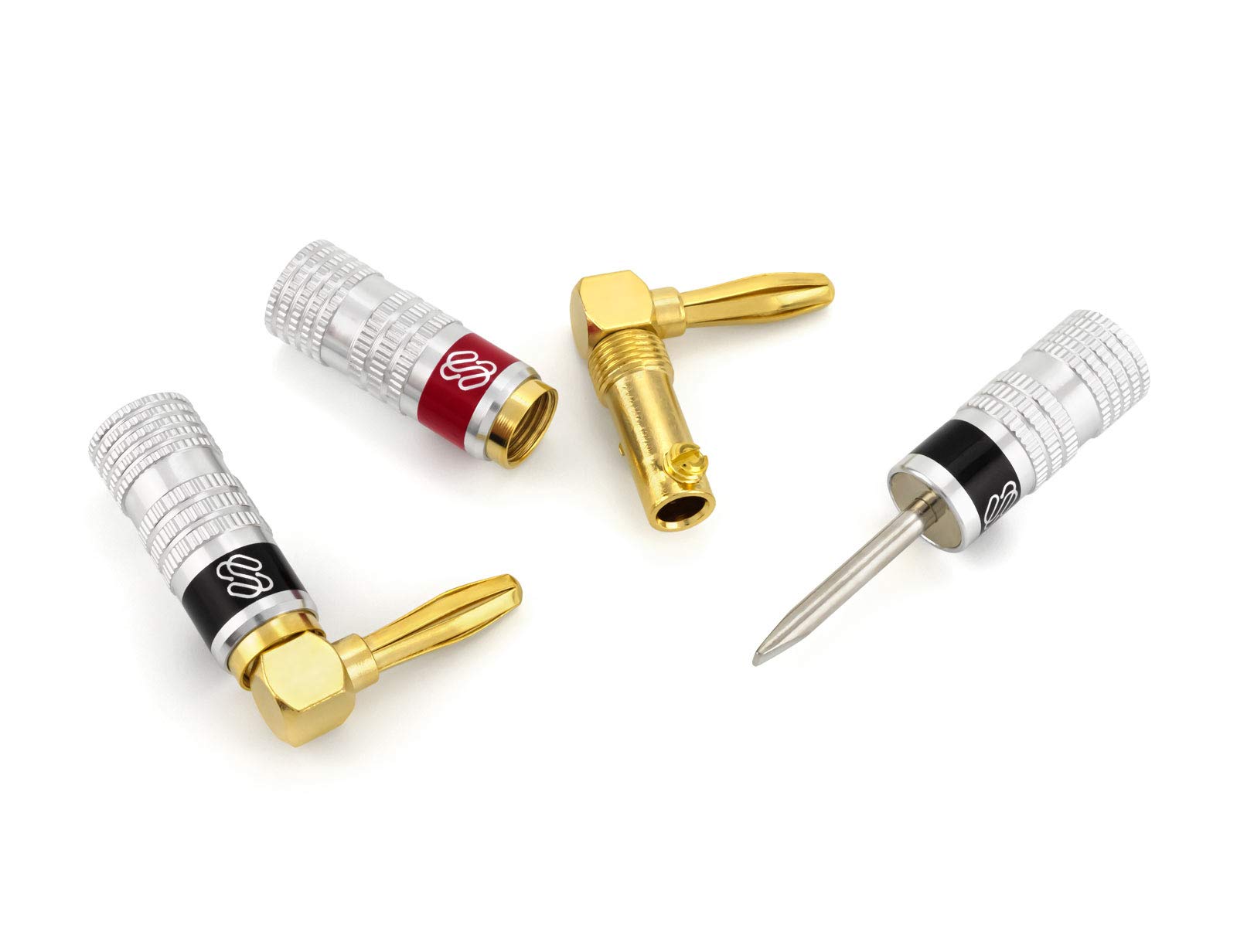 Sewell Silverback Right Angle Banana Plugs, 12 Pairs Quick Connect Gold Plated Speaker Plugs 90 Degree