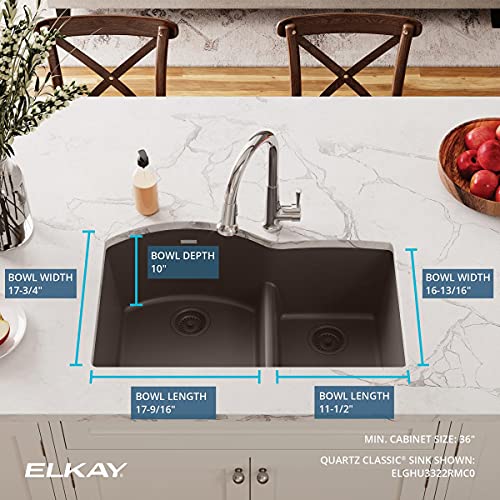 Elkay Quartz Classic ELGHU3322RMC0 Mocha Offset 60/40 Double Bowl Undermount Sink with Aqua Divide