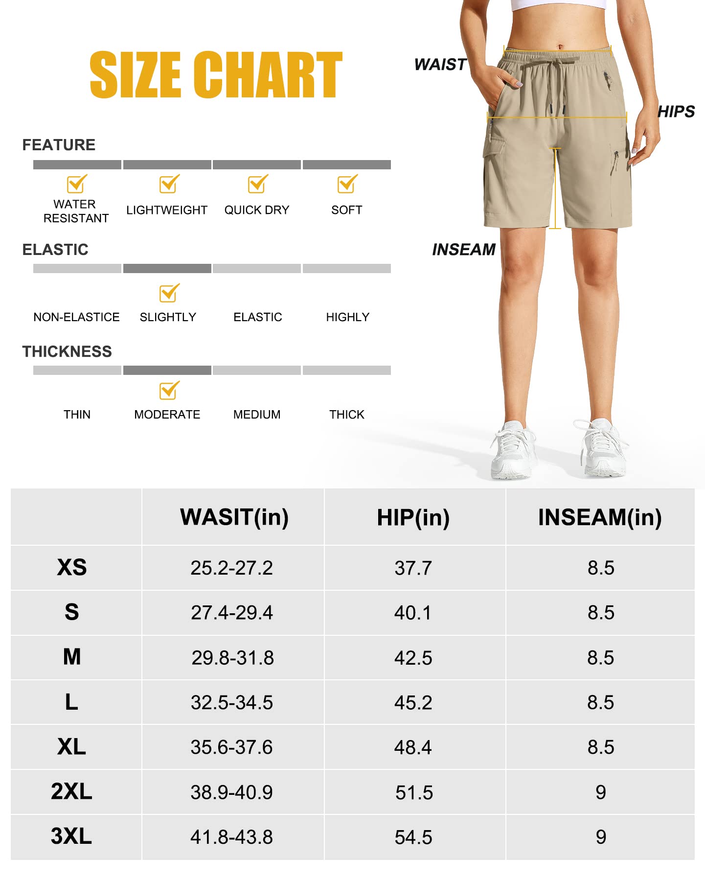 Capol Women's Hiking Cargo Shorts 8.5" Quick Dry Summer Shorts Lightweight for Golf Travel Athletic with Zipper Pockets Khaki S