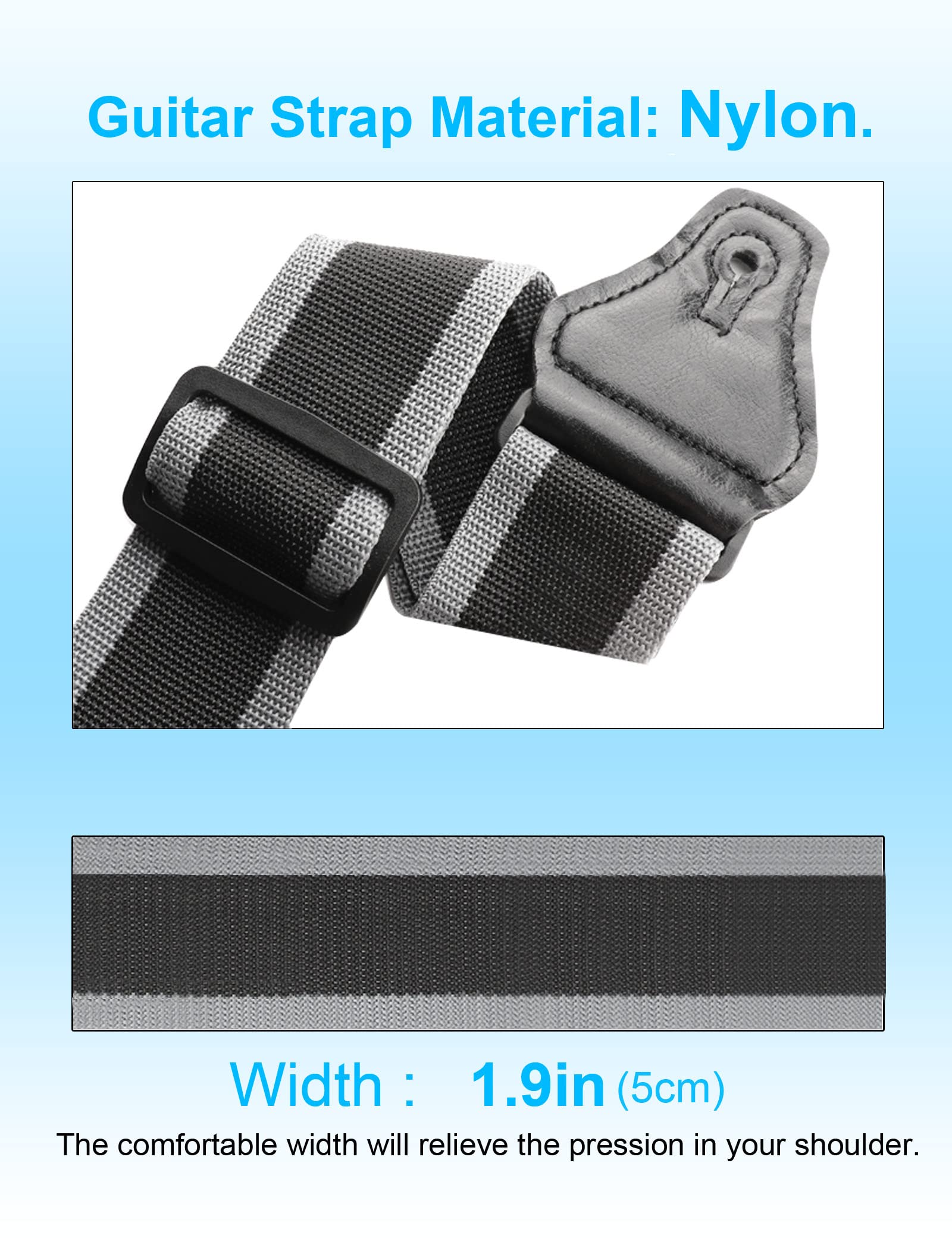 Mr.Power Guitar Strap 36.6in - 65in with 3 Pick Holders for Electric/Acoustic (Nylon Strap with Accessories)