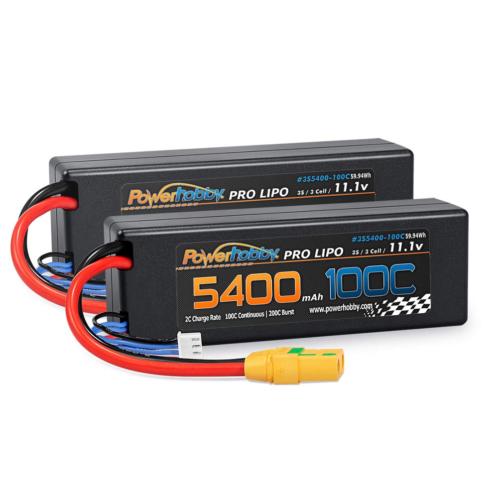 Powerhobby 3s 11.1v 5400mah 100c lipo Battery w XT90 Plug Hard Case (2 Pack) Fits : Arrma Kraton Nero Tyhpon Senton Tailon Outcast FAZON
