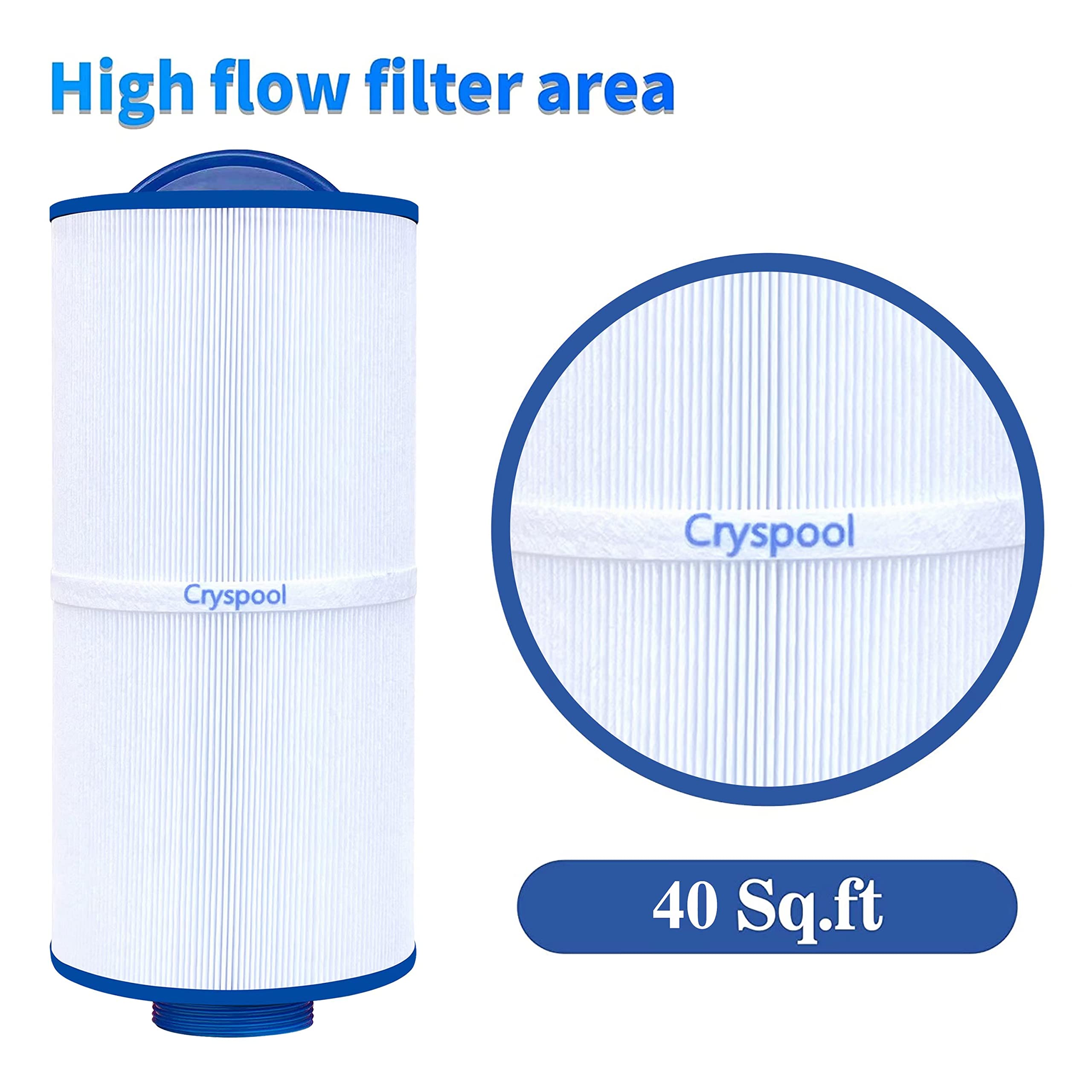 Cryspool 2" MPT-Thread Spa Filter Compatible with Tuff spa Filter, Del Sol Spas, Sundance Spas 6540-723,5CH-402, FC-2811, South Pacific Spas 40 sq.ft hot tub Filter, 2 Pack