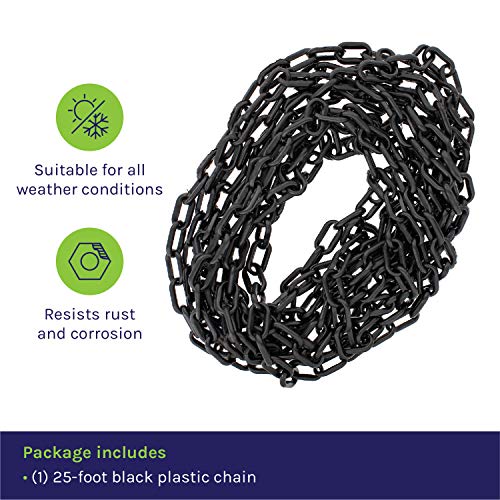 BISupply Black Plastic Chain Links - 25ft x 6mm Plastic Barrier Chain for Safety Crowd Control or Plastic Links Halloween Decor Chains for Costumes