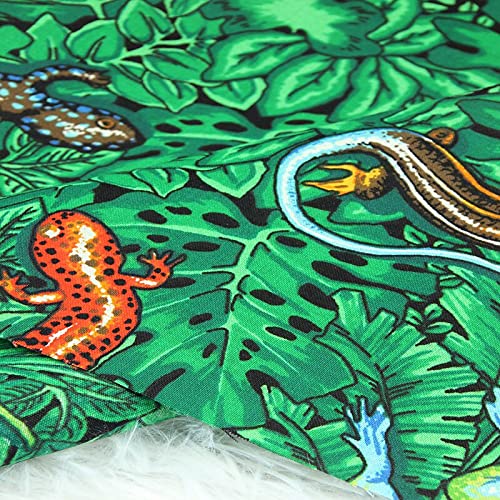 PUMCRAFT Sewing Fabric 100% Cotton Green Leaf Colorful Lizard Printing Plain Cotton Fabric Animal Forest Variety Colorful DIY Patch - 50cm - 105cm Fabric Patchwork Craft